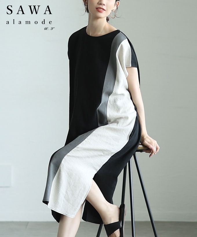 レディース 大人 上品 バイカラーフレンチスリーブワンピース aljun-1001s｜レディースファッション通販アラモードで大人上品な個性溢れる服を