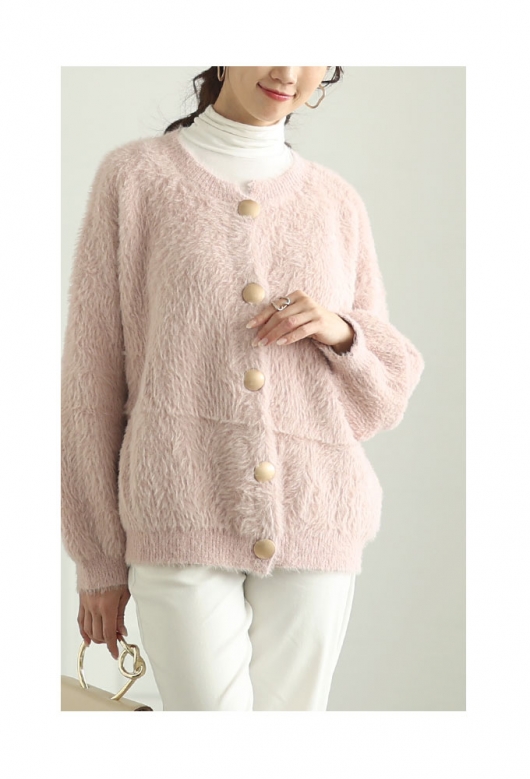 レディース 大人 上品 ルーズに着こなせるシャギーニットカーディガン